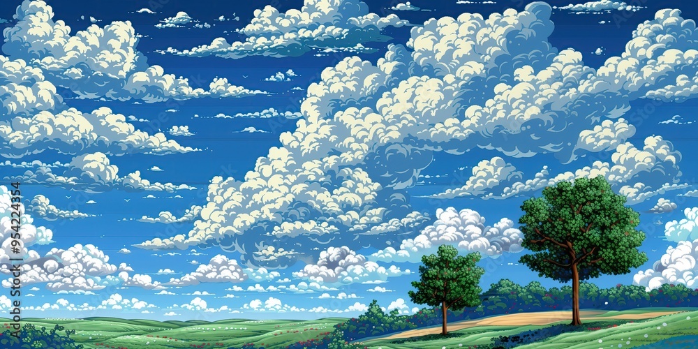 Pixel Art Spring Summer Nature Landscape, Video Game Outdoor Platformer ...