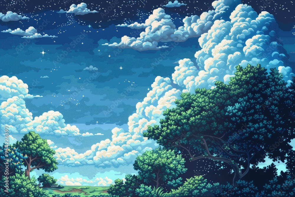 Pixel Art Spring Summer Nature Landscape, Video Game Outdoor Platformer ...