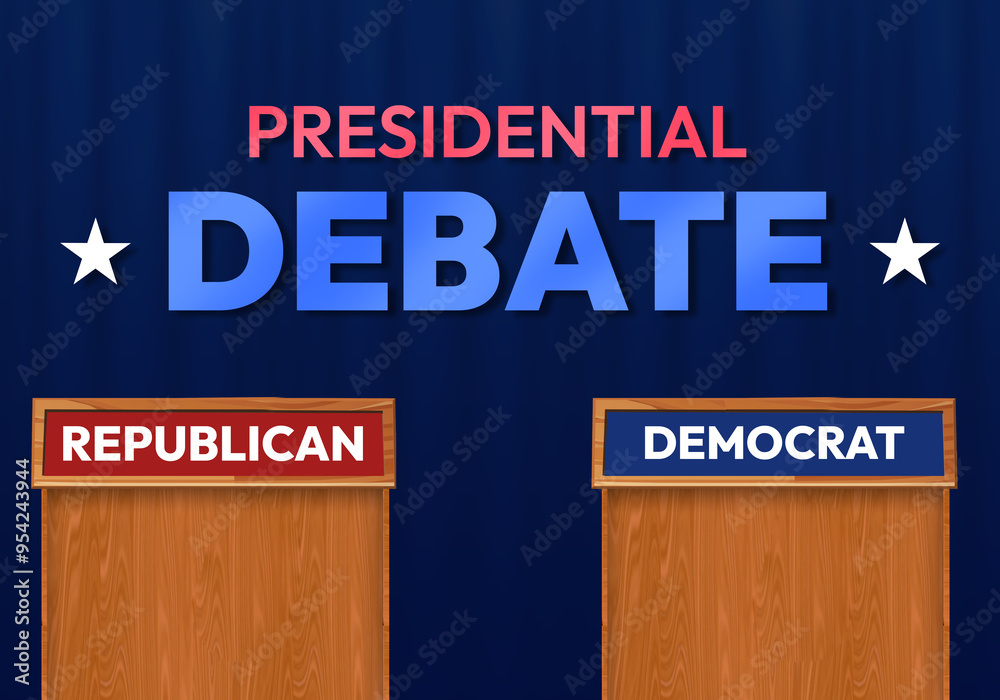 Presidential Debate design background with wooden stages and typography ...