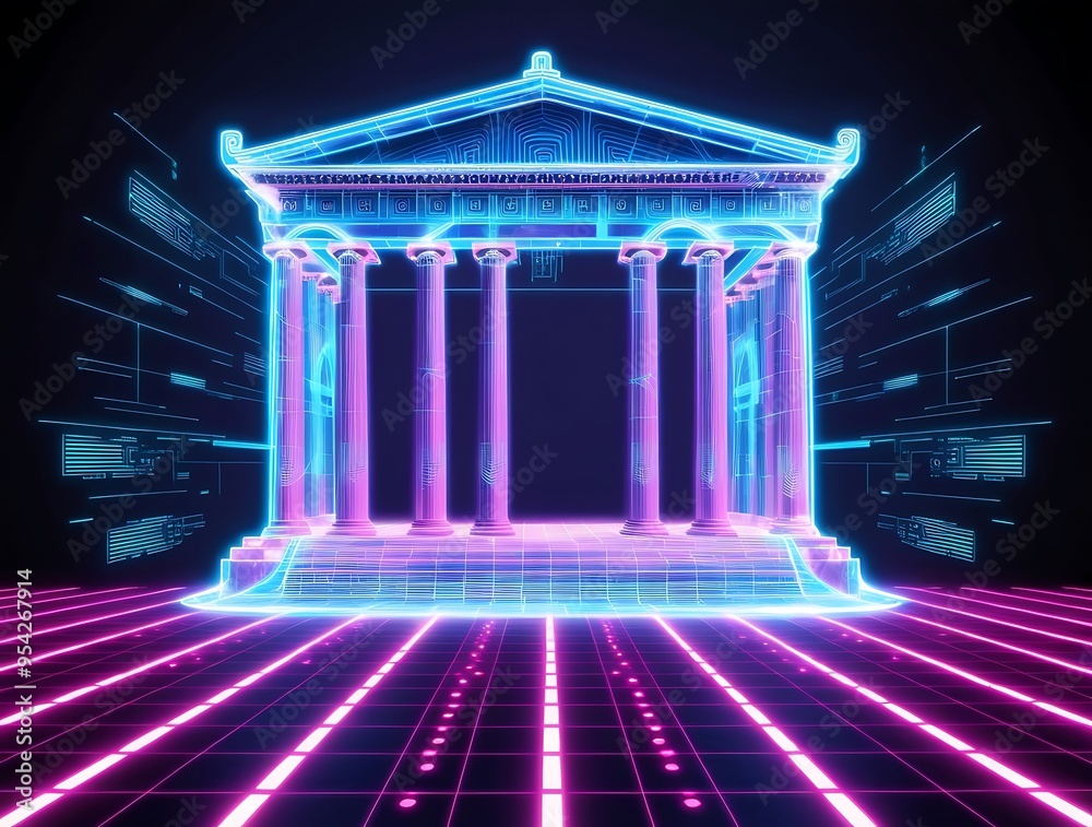 Futuristic bank logo with holographic elements and digital technology ...