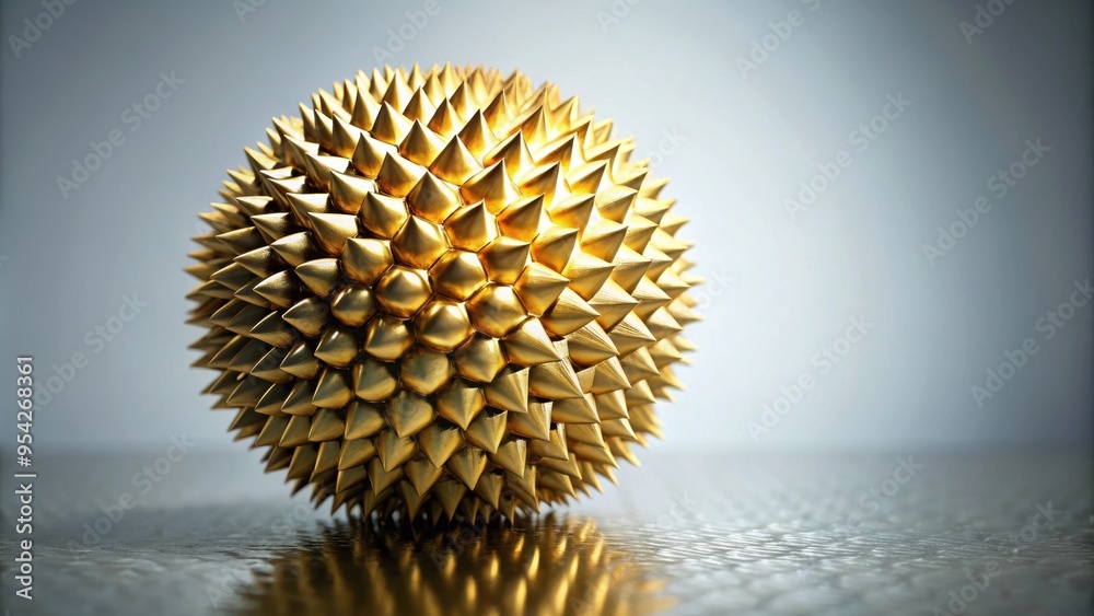 rendering of a metallic gold spiked ball in perspective view, metallic ...