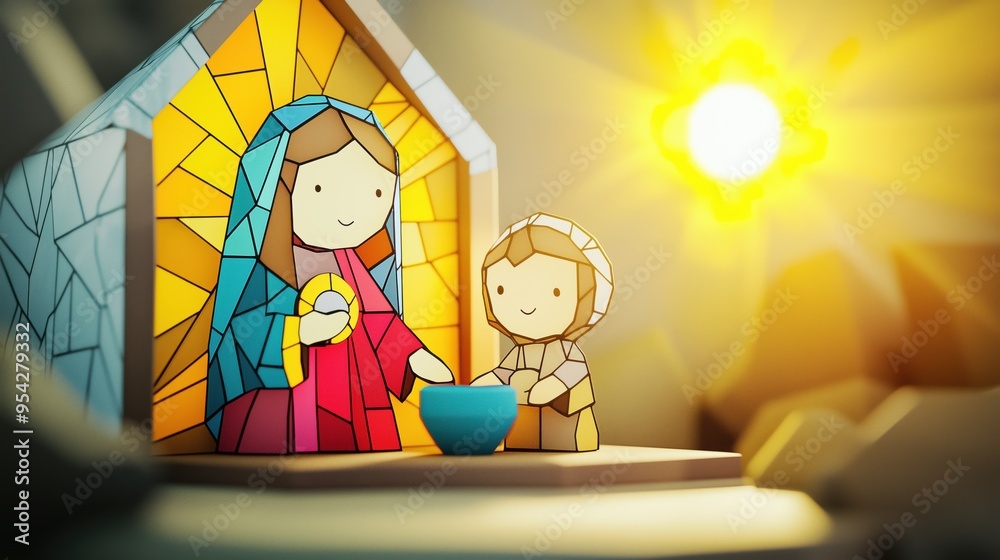 Young Jesus Helping Mary with Pottery - Stained Glass Art, Serene ...