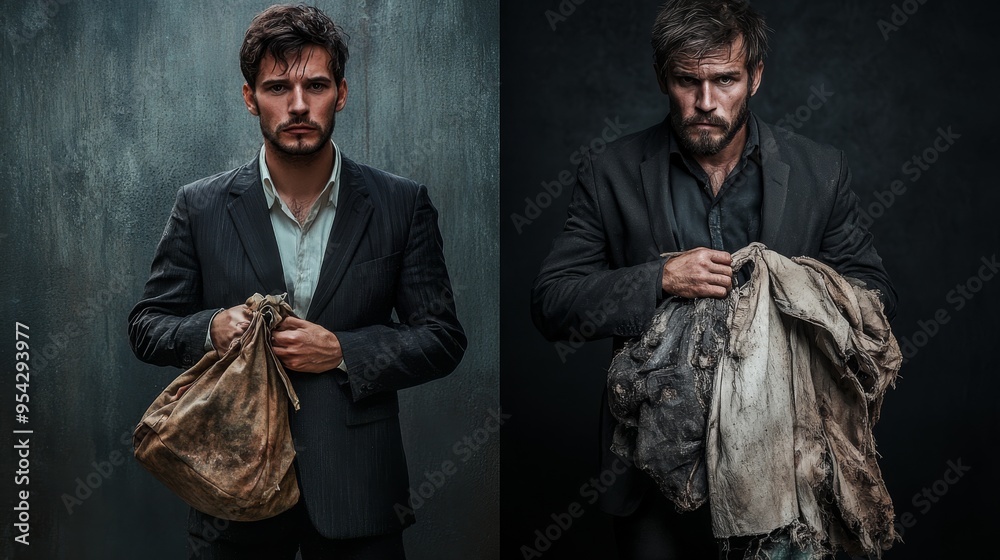 Rich and poor concept. comparison of a handsome man in suit with ...