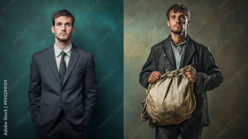 Rich and poor concept. comparison of a handsome man in suit with ...