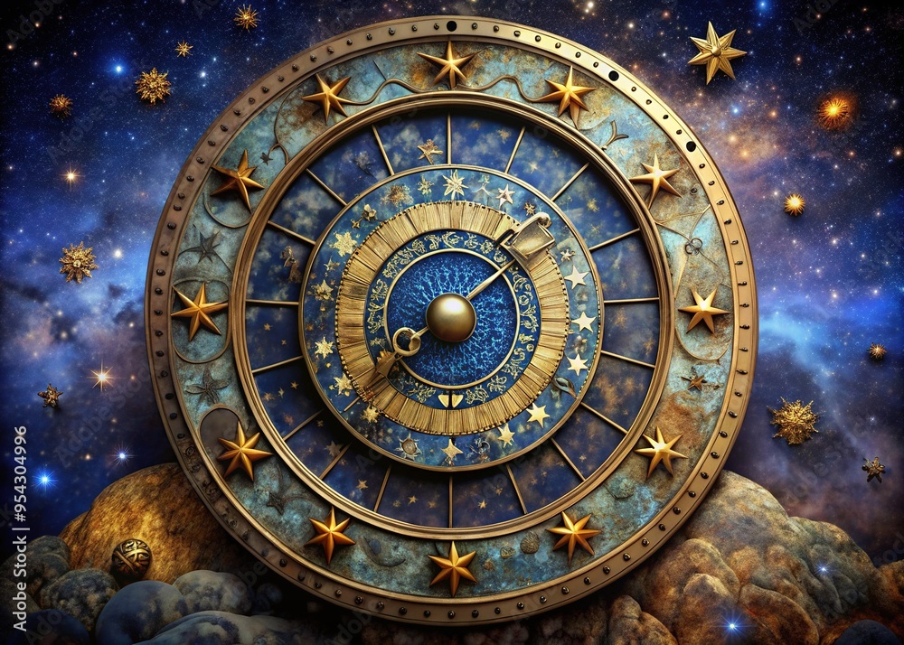 An intricately designed, antique-style clock face featuring a circular ...