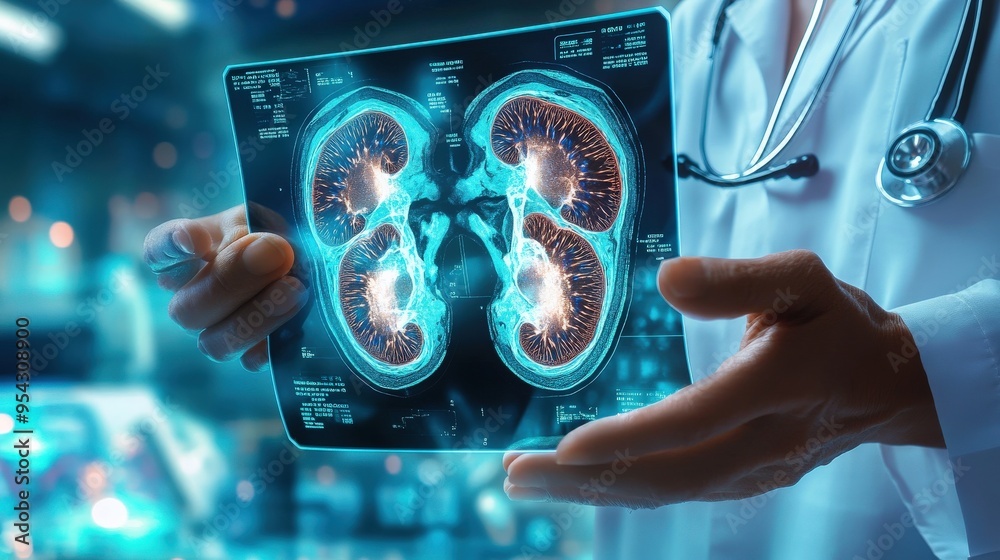 doctor using digital x-ray of human kidneys, kidney stone Maintain ...