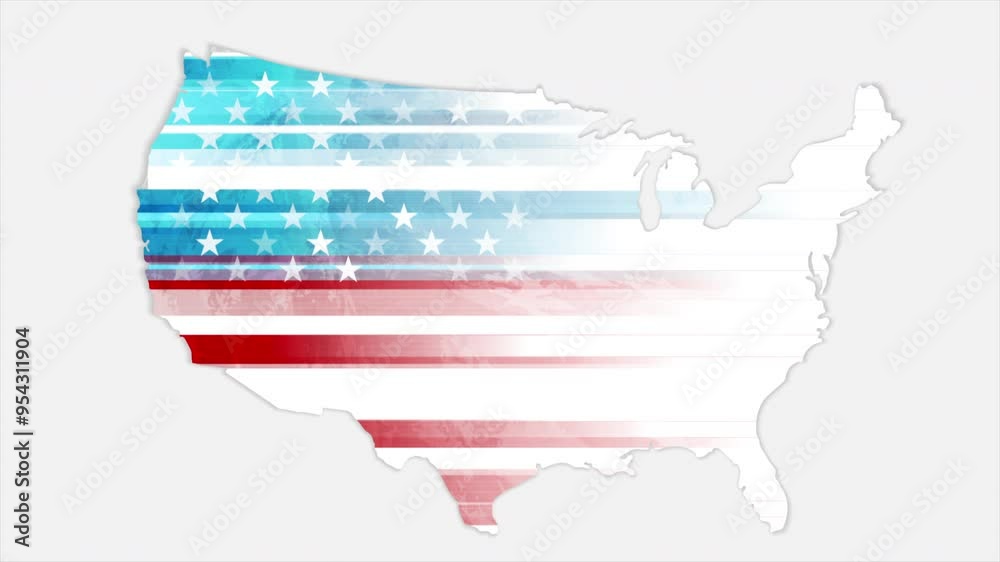 USA flag colors, stars and stripes on American map abstract grunge ...