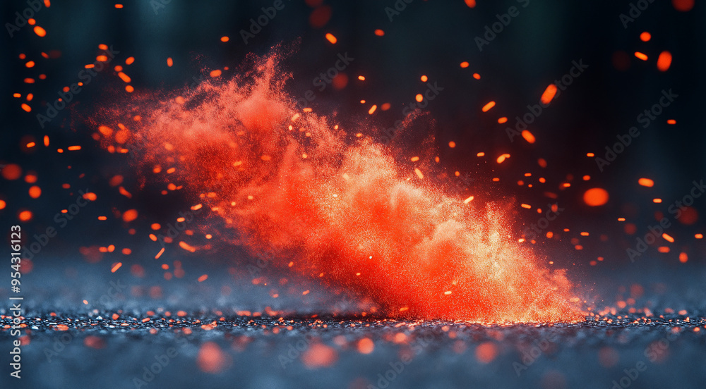 Burning orange fire light sparks flames and blazing particles impact on ...
