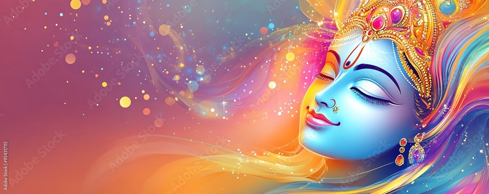 ภาพประกอบสต็อก Divine beauty of lord krishna showcased in a vibrant ...