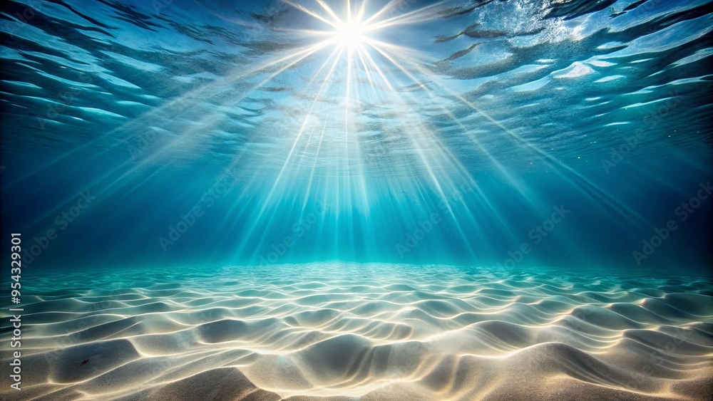 Underwater scene with sunlight shining through water creating beautiful ...