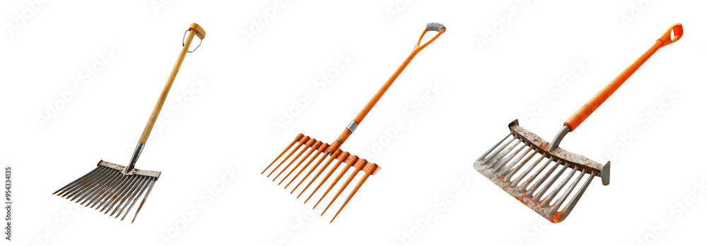 Rake set isolated on transparent background with different types of ...
