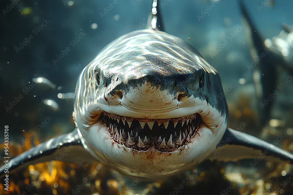 Poster Great white shark rampage, scary, terrible shark in the sea ...