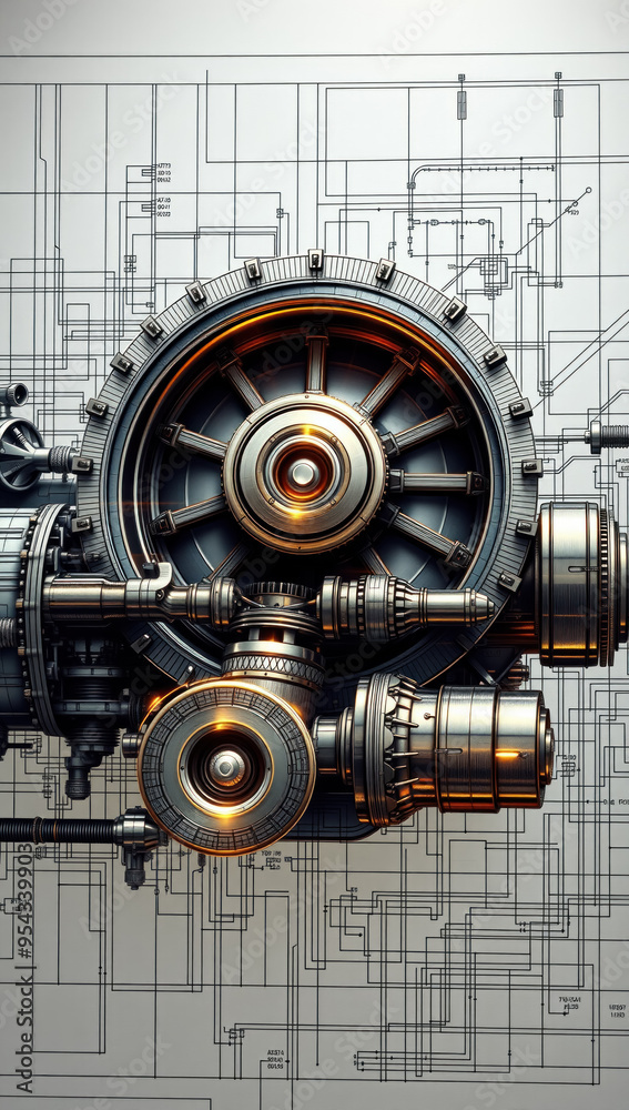 An engineering schematic illustrating the design of an engine powered ...