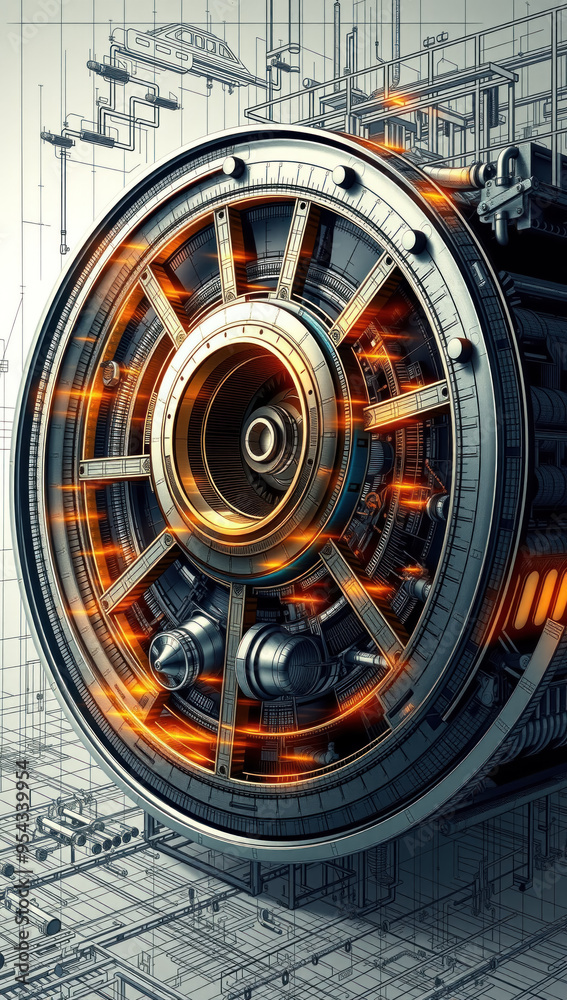 An engineering schematic illustrating the design of an engine powered ...