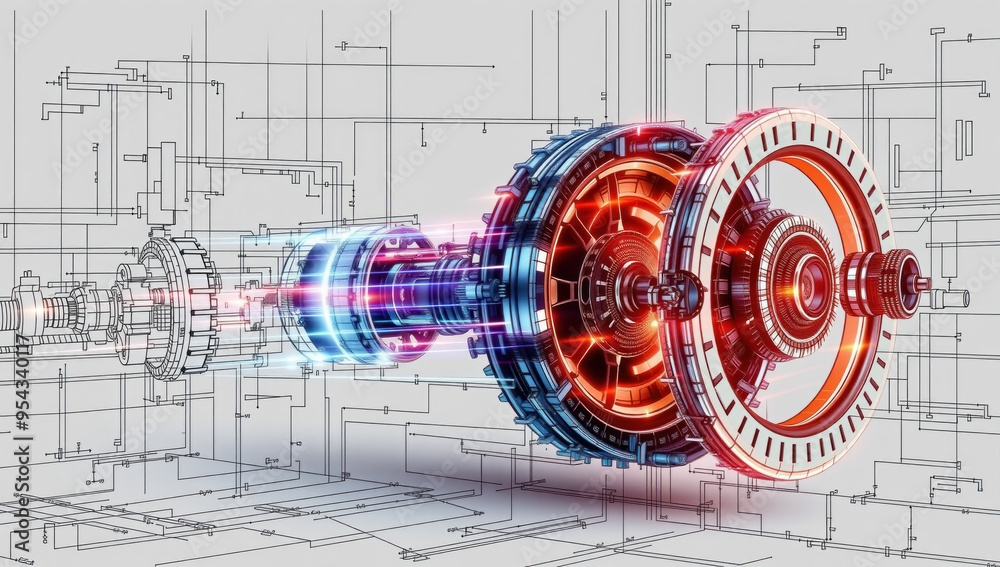 An engineering schematic illustrating the design of an engine powered ...