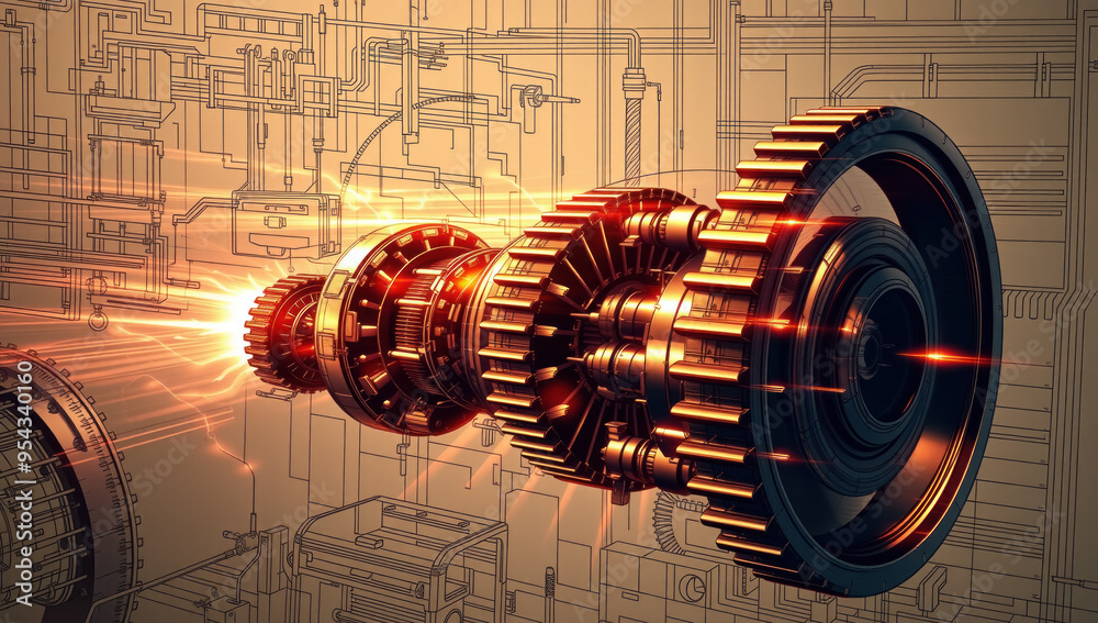 An engineering schematic illustrating the design of an engine powered ...