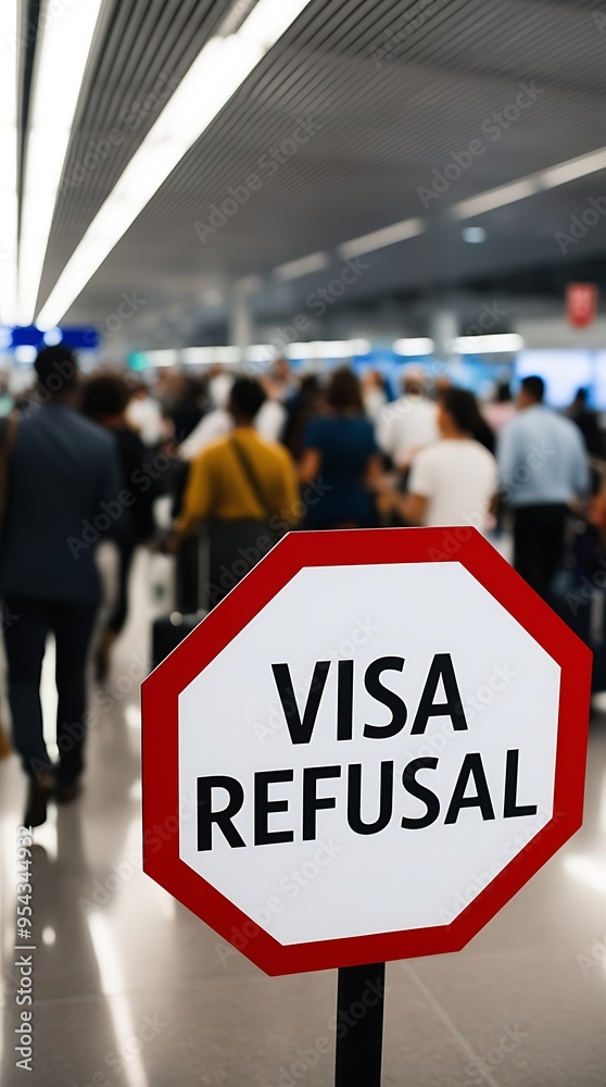 Sign displaying Visa Refusal indicating customs challenges and travel ...