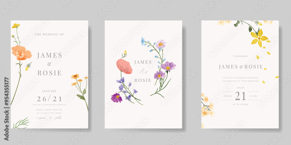 Elegant wedding invitation card background vector. Minimal hand painted ...