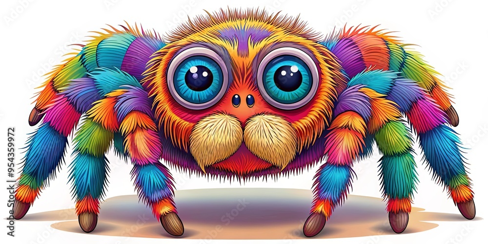 Colorful and playful cartoonish spider clipart with big eyes and ...