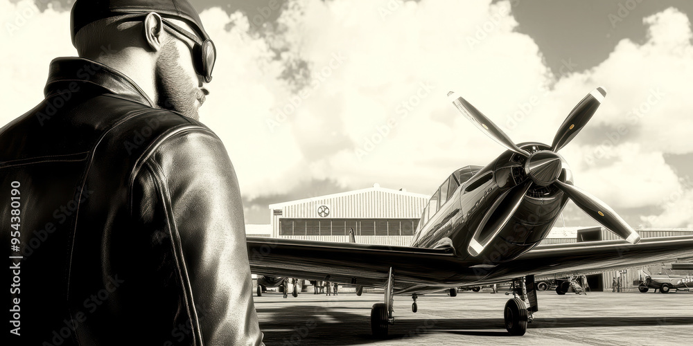 Aviation and pilots in the 1920s and 1930s. AI generative. Stock Photo ...