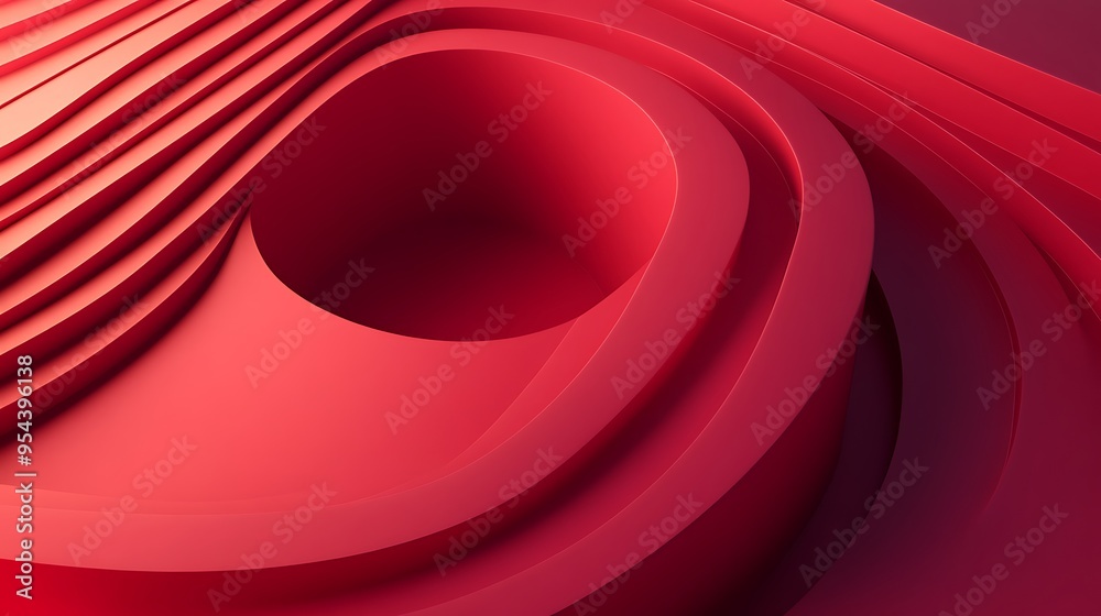 An Abstract Image With A Red And Pink Color Scheme Featuring A Deep Circular Indentation In The