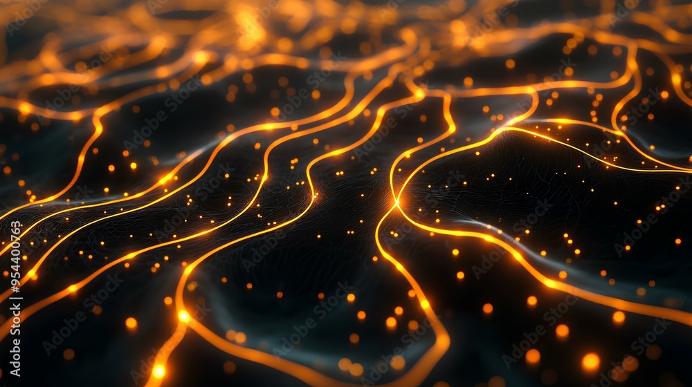 Abstract Representation Of A Neural Network With Glowing Synapses And