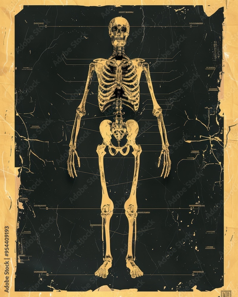 Detailed vintage illustration of a human skeleton. Perfect for ...