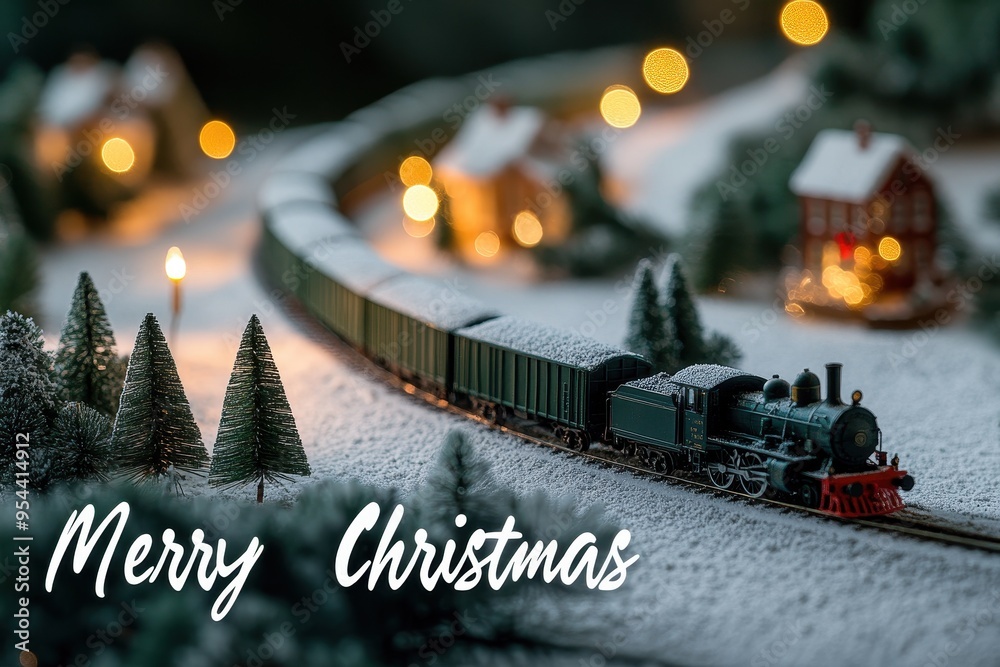 Holiday Train Set Collage: Pictures of a model train set circling a ...