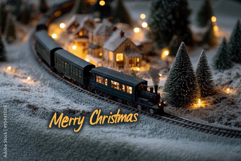 Holiday Train Set Collage: Pictures of a model train set circling a ...