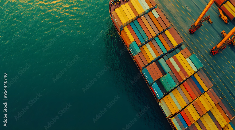 “Aerial View of a Cargo Ship with Containers Loading at a Port ...