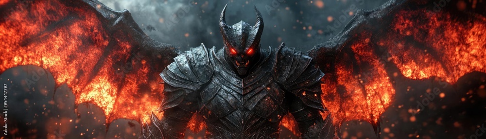 Underworld demon lord, with fiery eyes, bat wings, and intimidating ...