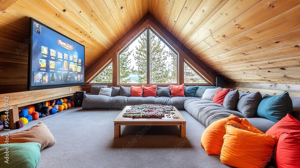 Cozy Attic Game Room: Perfect Poster for a Family Gathering Space with ...