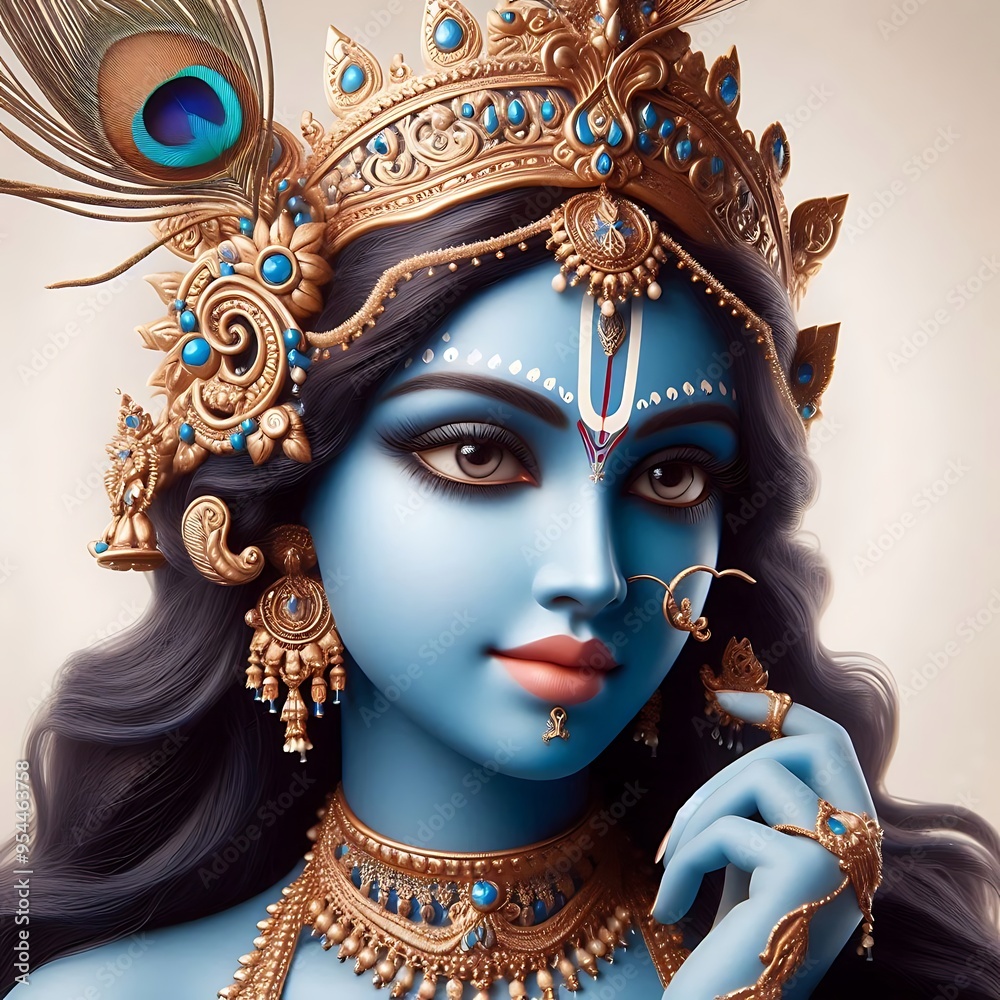 Radha with Blue Skin on a Light Background, Celebrating the Birth of ...