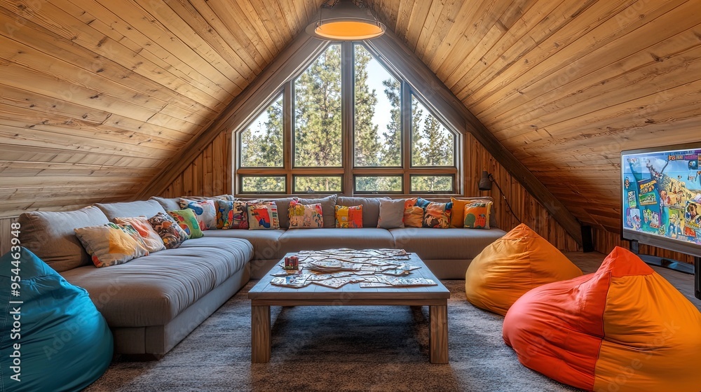 Cozy Attic Game Room: Perfect Poster for a Family Gathering Space with ...