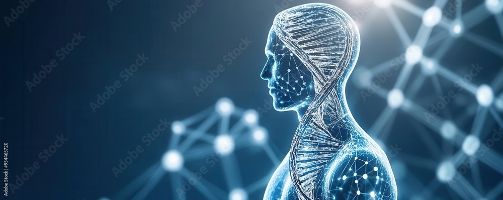 Holographic display of a DNA strand wrapped around a human figure ...