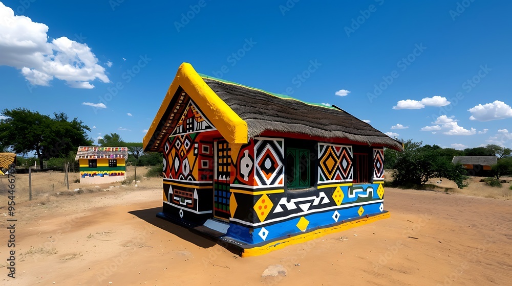 Traditional Ndebele painted houses, adorned with vibrant geometric ...
