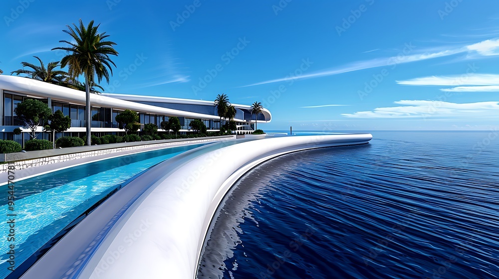 A massive floating sea wall, engineered to protect a coastal city from ...