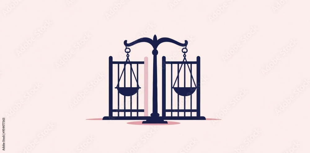 Minimalist line art depicting prison bars bending into scales of ...
