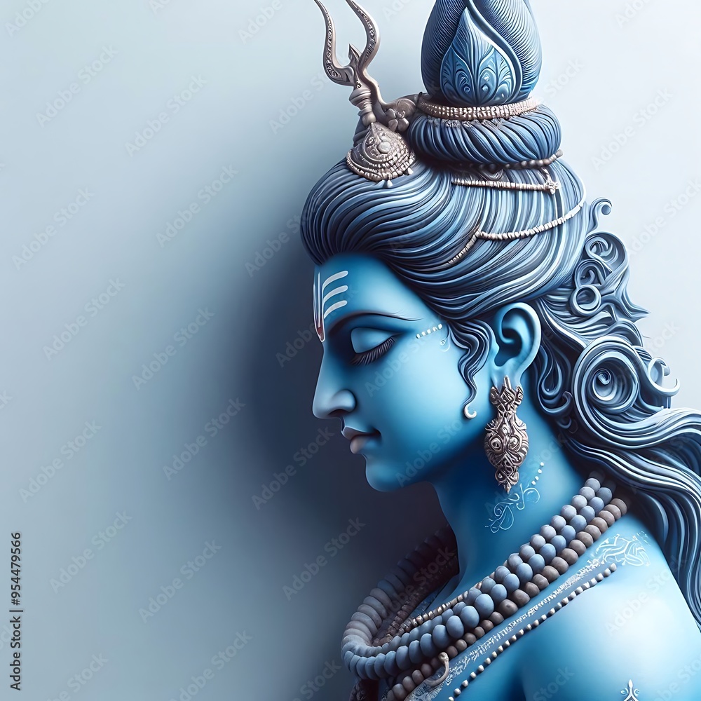 Shiva with Blue Skin on a Light Background, Celebrating Krishna's Birth ...