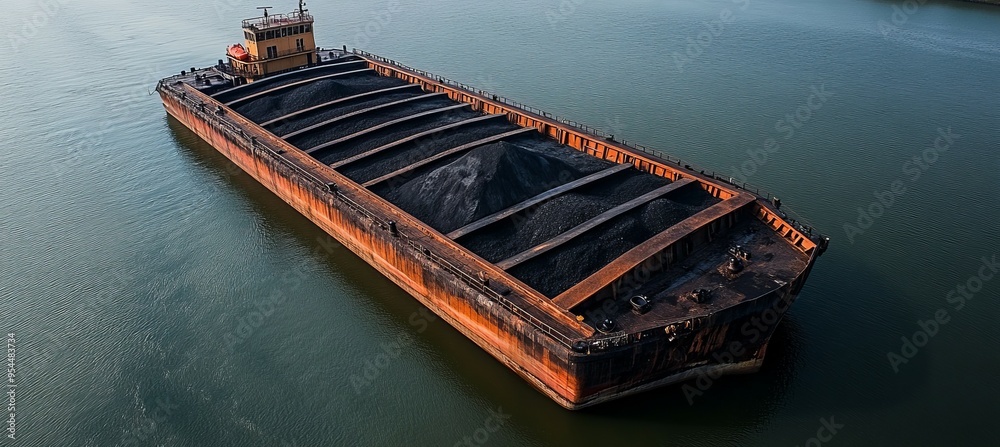 Coal barge container vessel on river. Transport for energy industry ...