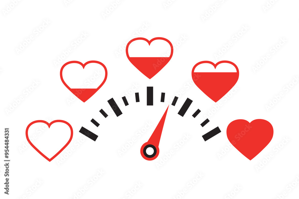 Love meter. Dashboard with arrow to measuring passion level or degree ...