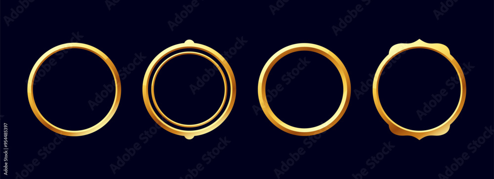 Medieval golden frame, vintage empty shiny border round shape vector ...