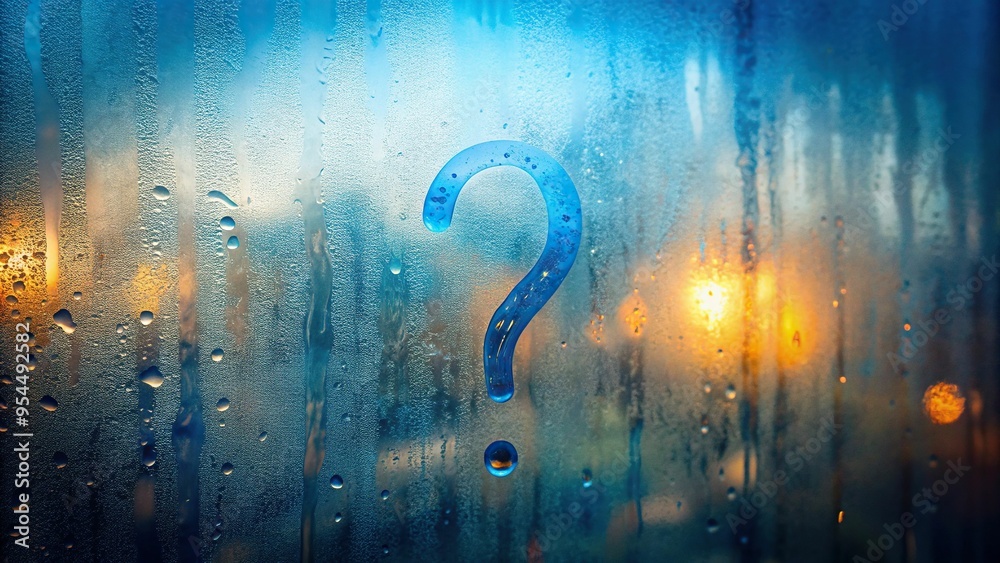 Beau blue question mark appears to be scribbled on a foggy windowpane ...