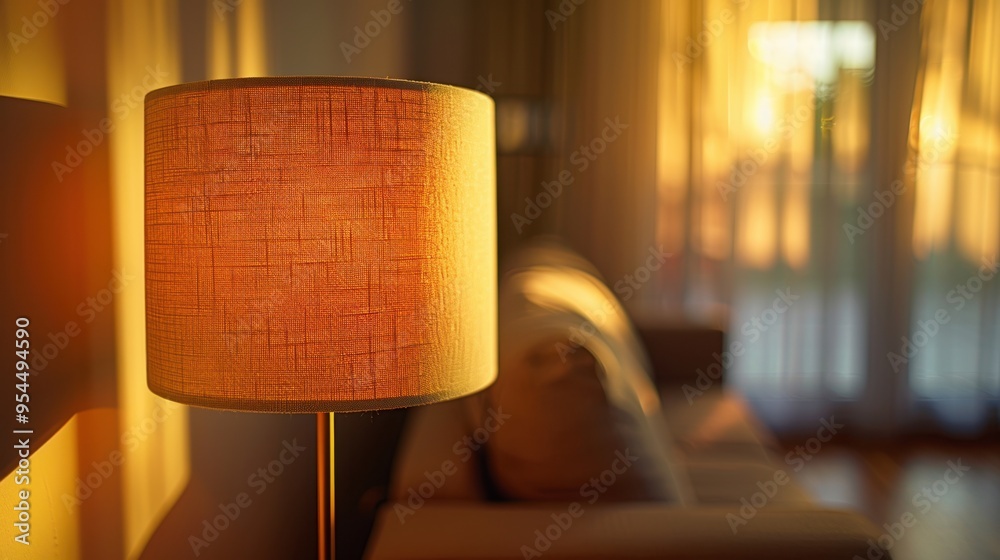 Floor Lamp: A tall, refined lamp with a brass base and cream-colored ...