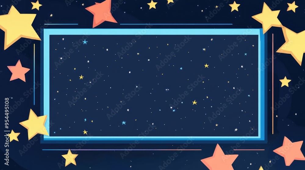 Rectangular frame in a 3D cartoon style against a starry night sky ...