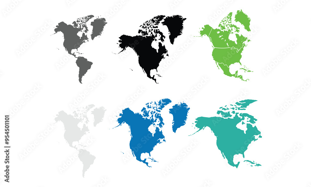 Detailed Map of America with isolated countries.United States, Canada ...