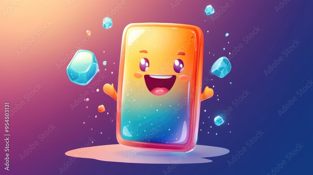 2D cartoon style illustration of a cheerful glass character featured in ...