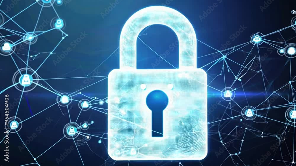 Cybersecurity Network Lock: A glowing padlock, symbolizing digital ...