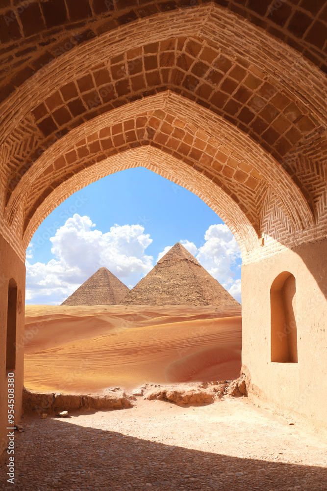 Poster Ancient arch at entrance to Great Pyramids in Giza pyramid ...