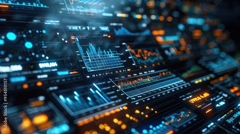 Data analytics dashboard. Dynamic interface displays statistics ...